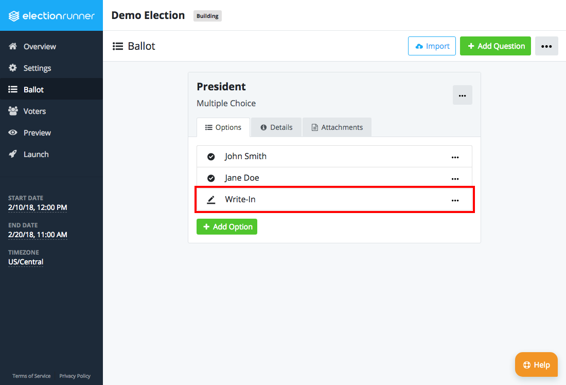 Write-In Fields | Election Runner Support