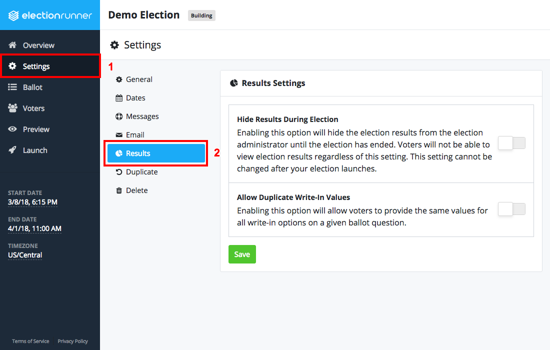 Election Results Settings | Election Runner Support